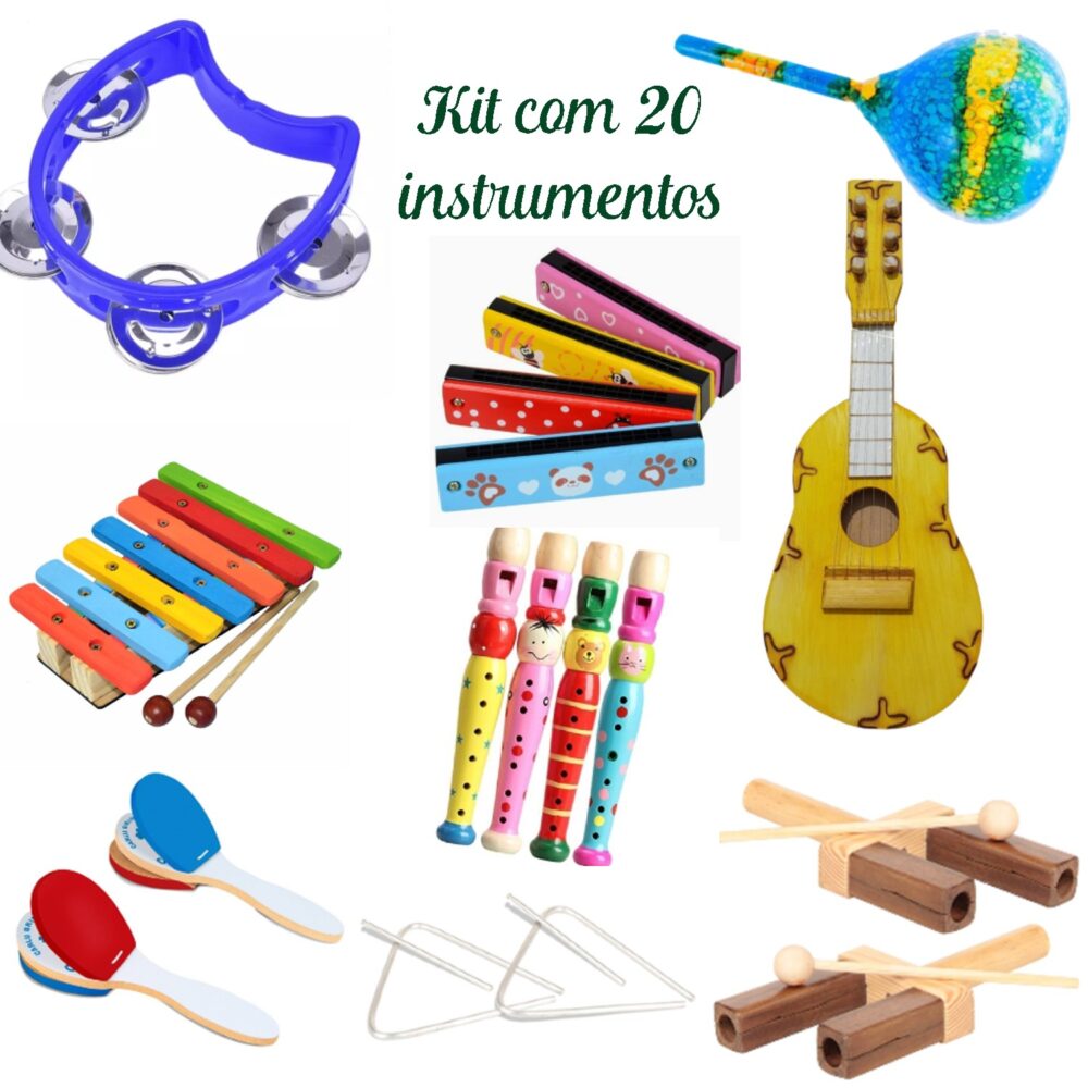 BANDINHA RITMICA – KIT COM 20 INSTRUMENTOS MUSICAIS – Brinque e Leia